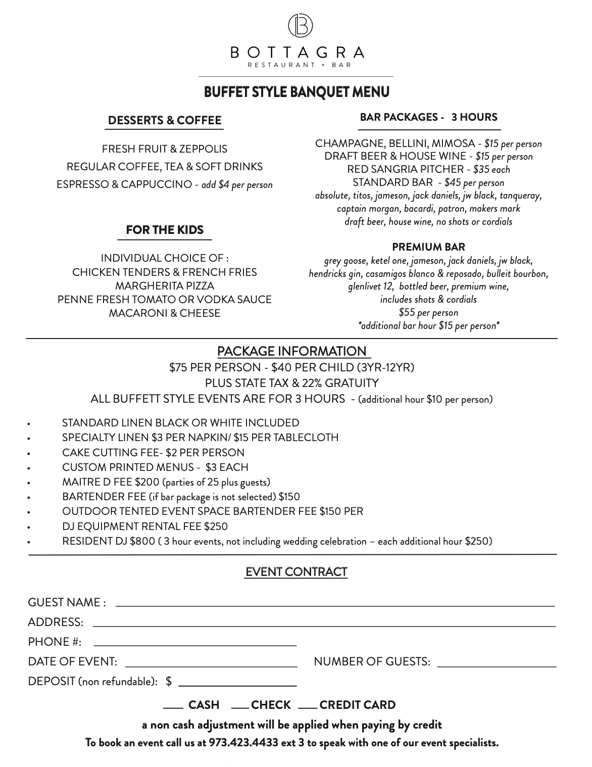 Buffet Style Banquet Menu — Bottagra